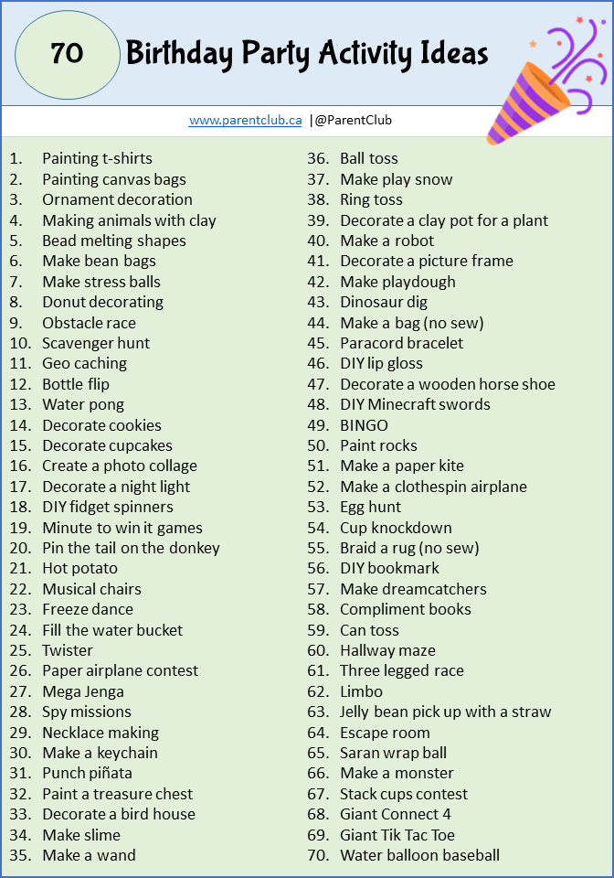 70 Birthday Party Activity Ideas
